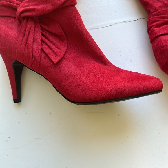 Anastasia | Shoes | Red High Heel Boots Faux Suede Size 8 About A 3 ...